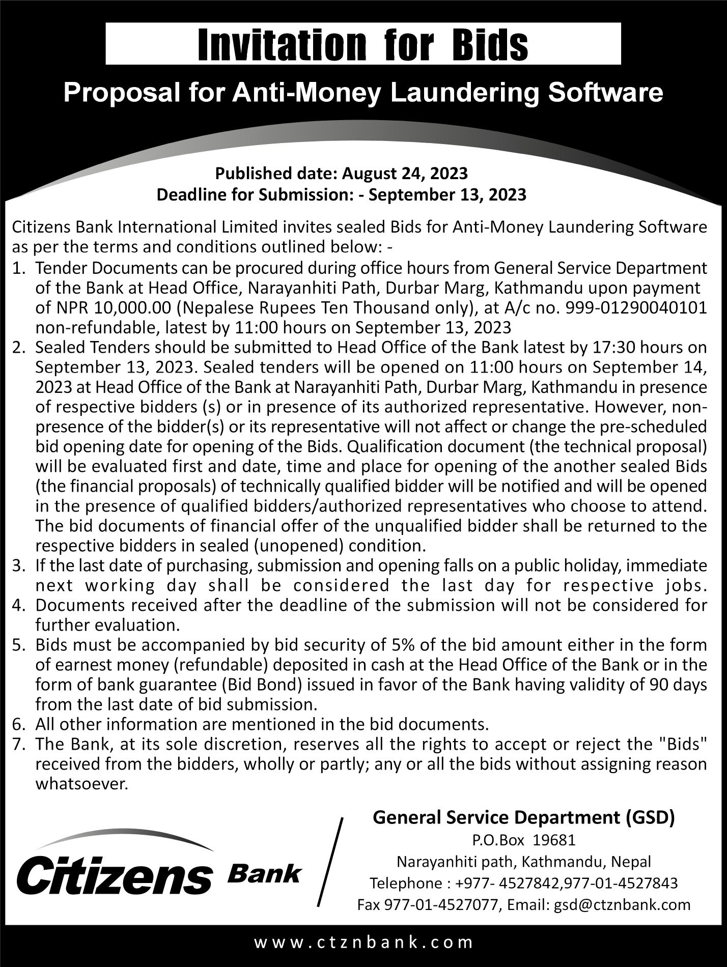 Bid for AML Software Notice